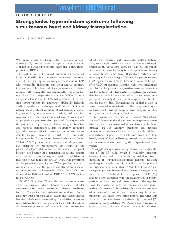 (PDF) Strongyloides hyperinfection syndrome following simultaneous ...