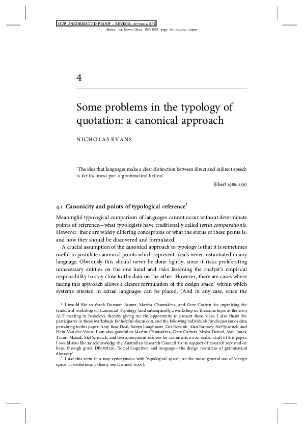 (PDF) Some problems in the typology of quotation: a canonical approach