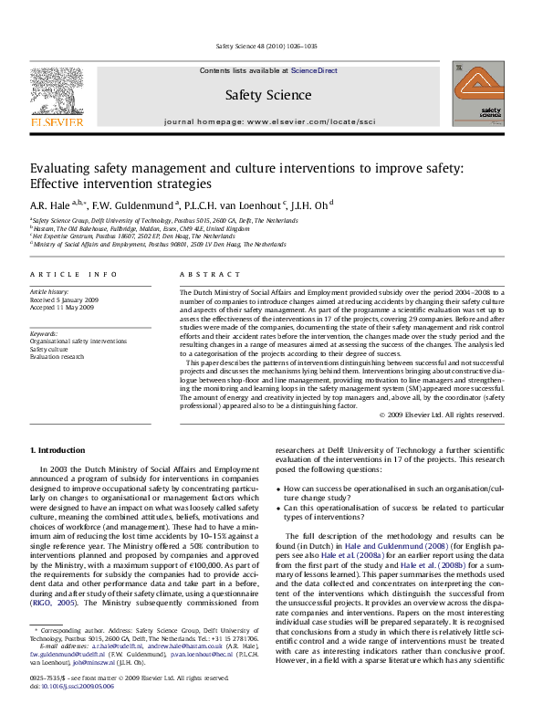 (PDF) Evaluating safety management and culture interventions to improve ...