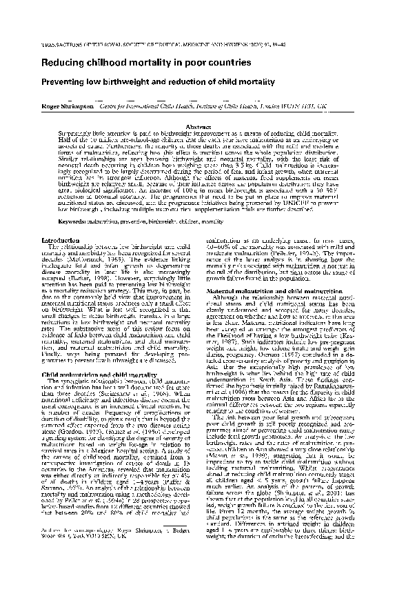 (PDF) Preventing low birthweight and reduction of child mortality