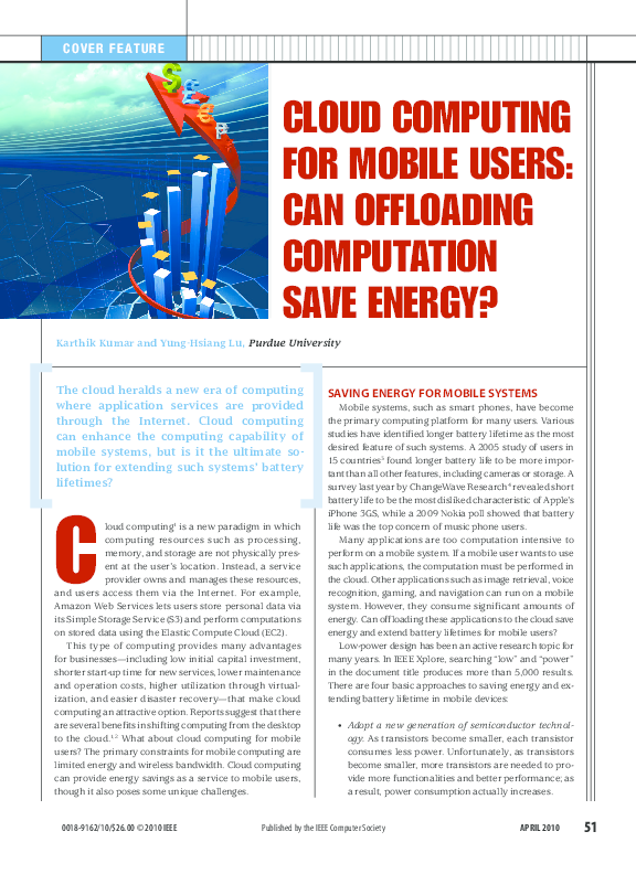 Pdf Cloud Computing For Mobile User Offloading Computation To Save Energy Annie Sujith