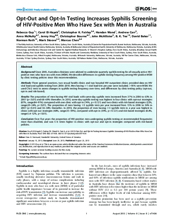 (PDF) Opt-Out and Opt-In Testing Increases Syphilis Screening of HIV ...