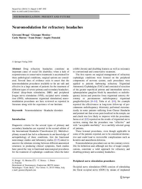 (PDF) Neuromodulation for refractory headaches