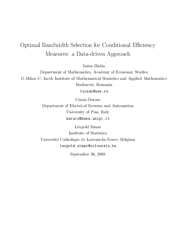 Pdf Optimal Bandwidth Selection For Conditional Efficiency Measures A Data Driven Approach