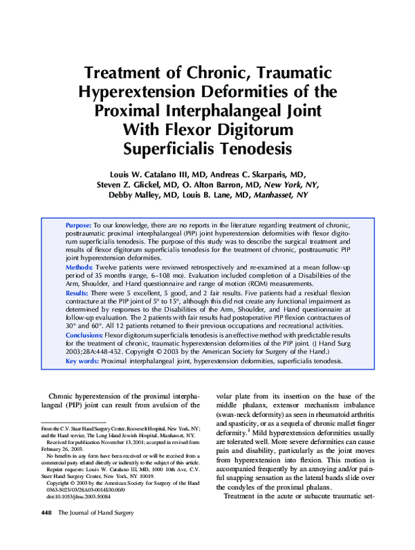 (PDF) Treatment of chronic, traumatic hyperextension deformities of the ...
