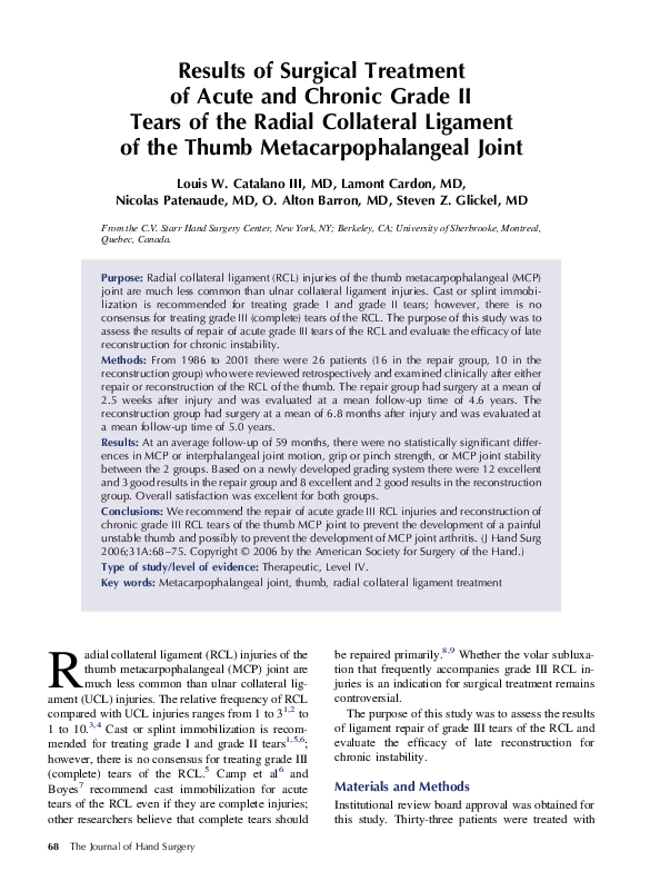 (PDF) Results of Surgical Treatment of Acute and Chronic Grade II Tears ...
