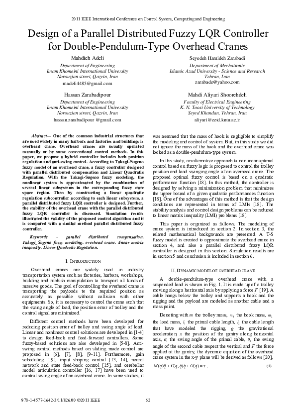 Pdf Design Of A Parallel Distributed Fuzzy Lqr Controller For Double