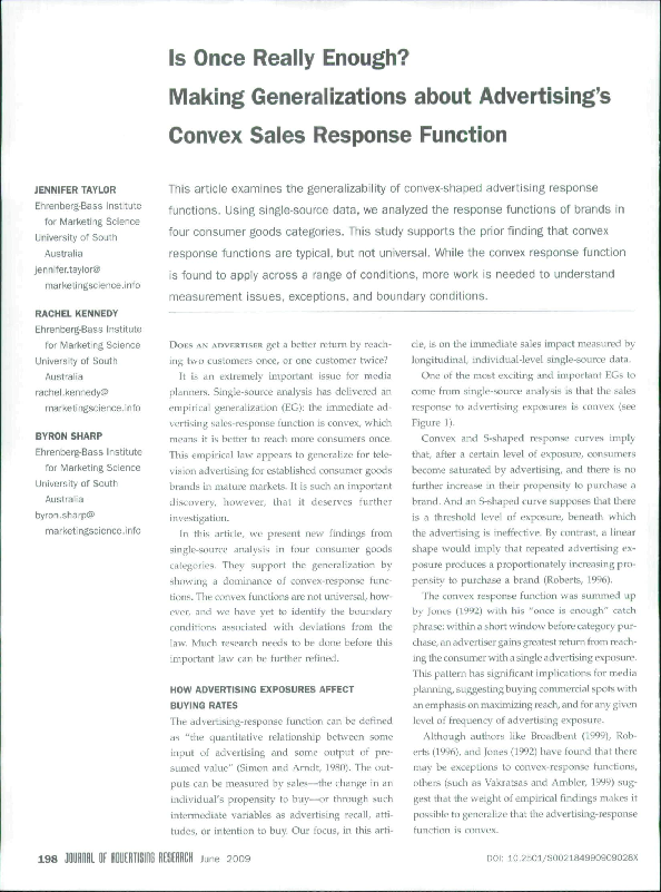 (PDF) Is Once Really Enough? Making Generalizations about Advertising's ...