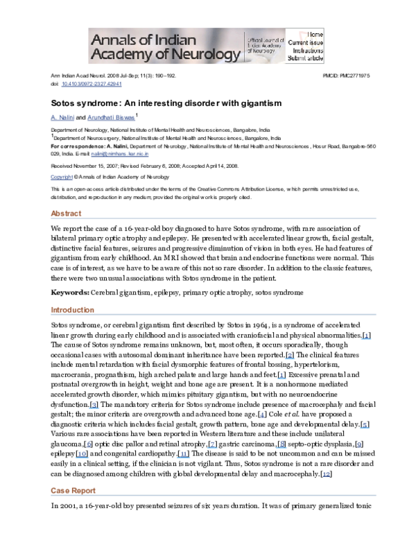 (PDF) Sotos syndrome: An interesting disorder with gigantism