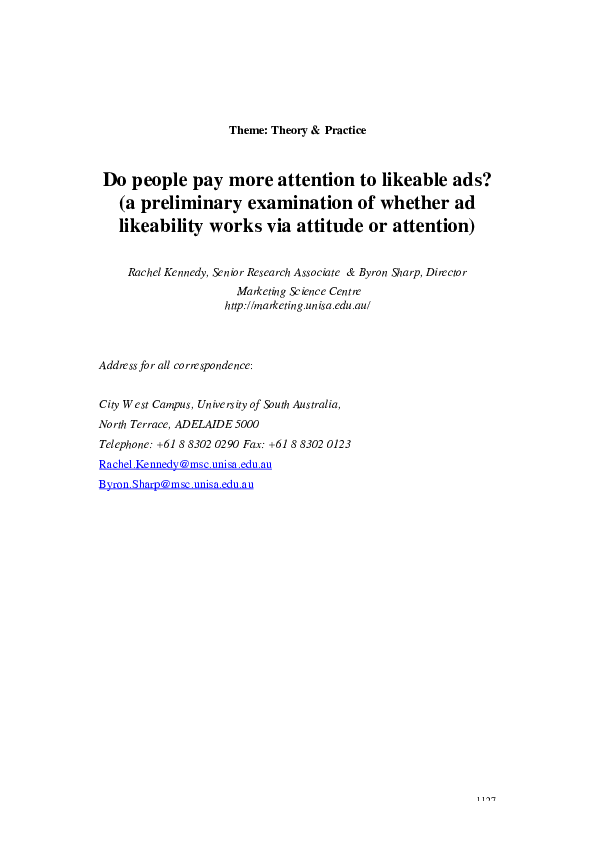 (PDF) Do people pay more attention to likeable ads? (a preliminary ...