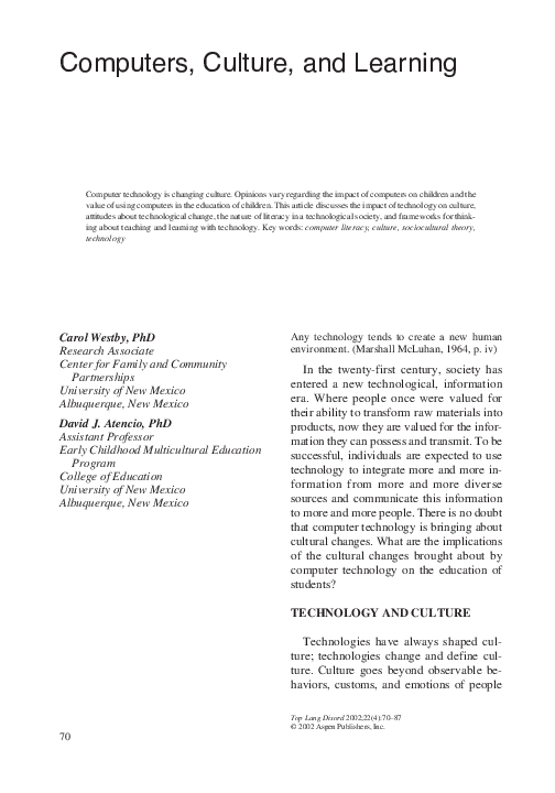 (PDF) Computers, Culture, and Learning