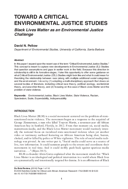 (PDF) TOWARD A CRITICAL ENVIRONMENTAL JUSTICE STUDIES Black Lives ...