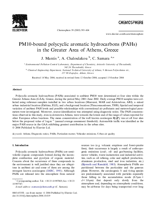 (PDF) PM10-bound polycyclic aromatic hydrocarbons (PAHs) in the Greater Area of Athens, Greece