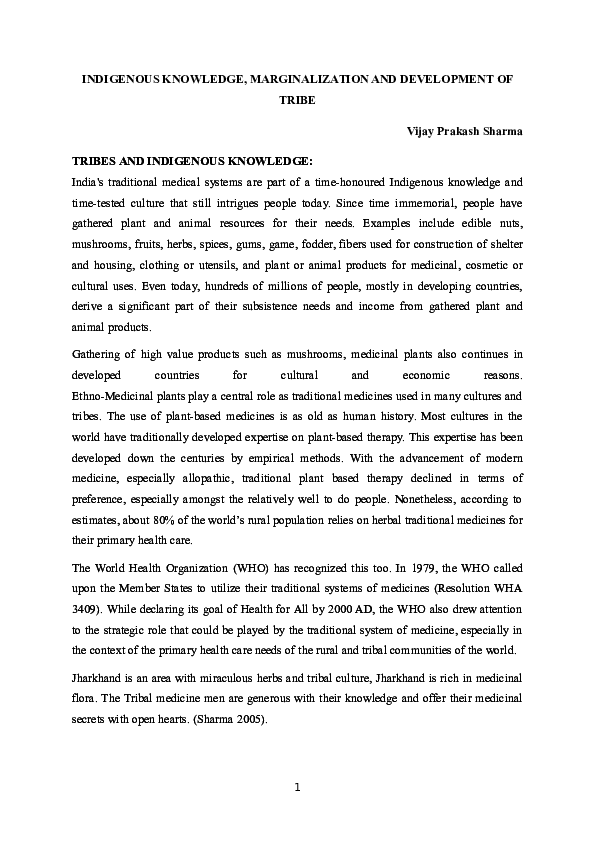(DOC) INDIGENOUS KNOWLEDGE, MARGINALIZATION AND DEVELOPMENT OF TRIBE ...