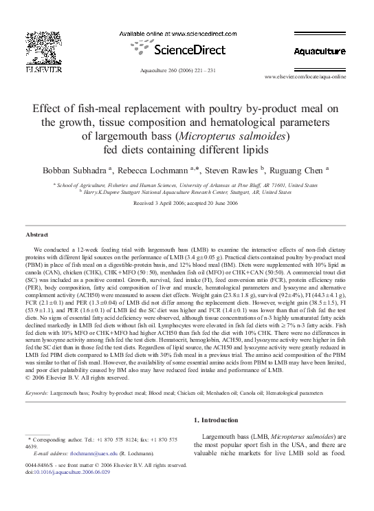 (PDF) Effect of fish-meal replacement with poultry by-product meal on ...