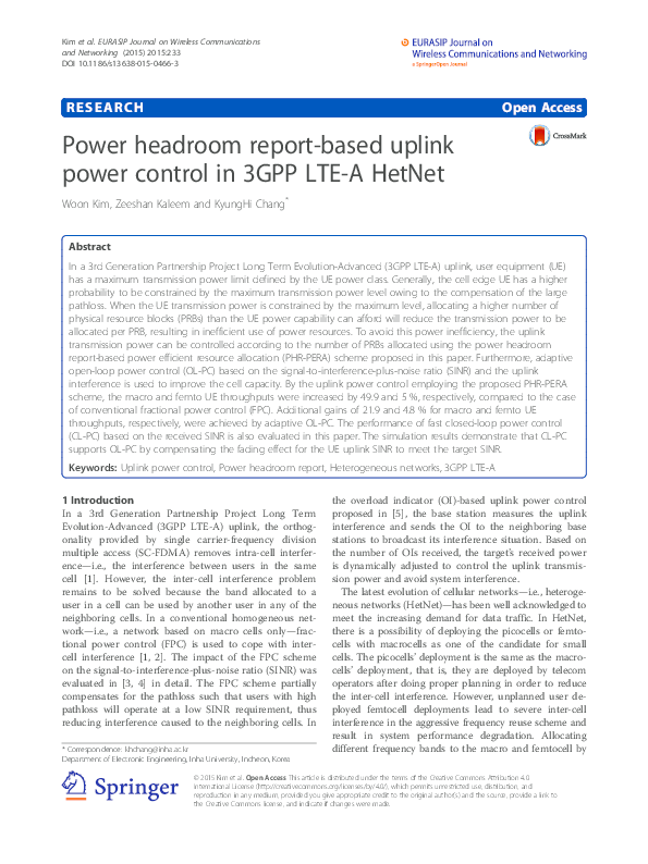 Pdf Power Headroom Report Based Uplink Power Control In 3gpp Lte A Hetnet