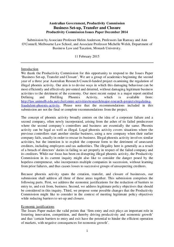 (PDF) First Submission to Productivity Commission Inquiry into Business ...