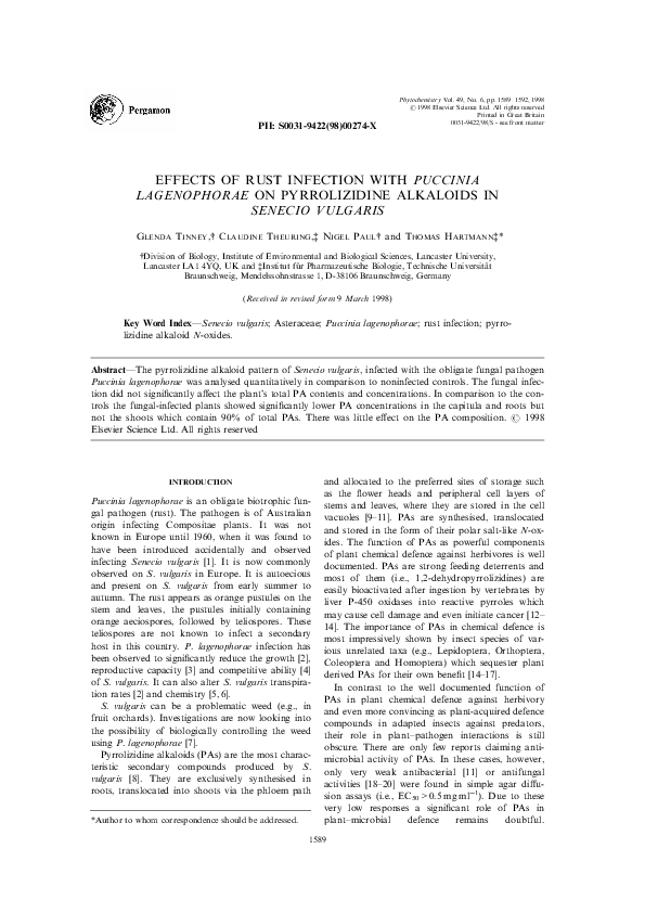 (PDF) Effects of rust infection with Puccinia lagenophorae on ...
