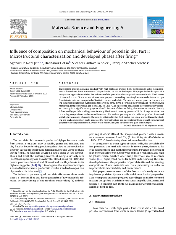 (PDF) Influence of composition on mechanical behaviour of porcelain tile. Part I ...