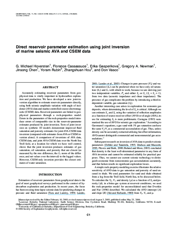 Pdf Joint Inversion Of Ava And Csem For Reservoir Parameter Estimation