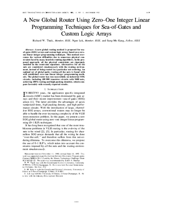 A New Global Router Using Zero One Integer Linear Programming