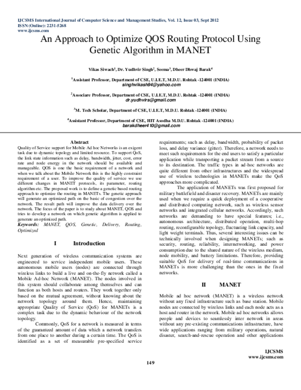 (PDF) An Approach to Optimize QOS Routing Protocol Using Genetic Algorithm in MANET