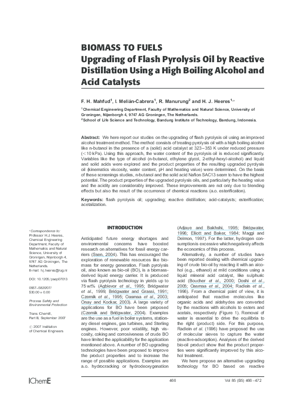 (PDF) Biomass to Fuels. Upgrading of Flash Pyrolysis Oil by Reactive ...