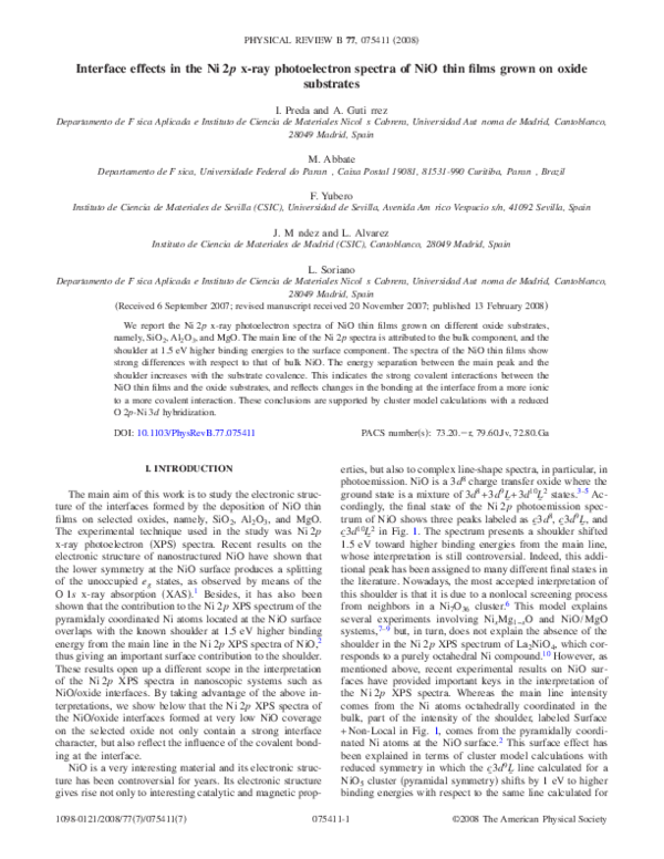 (PDF) Interface effects in the Ni2p x-ray photoelectron spectra of NiO ...