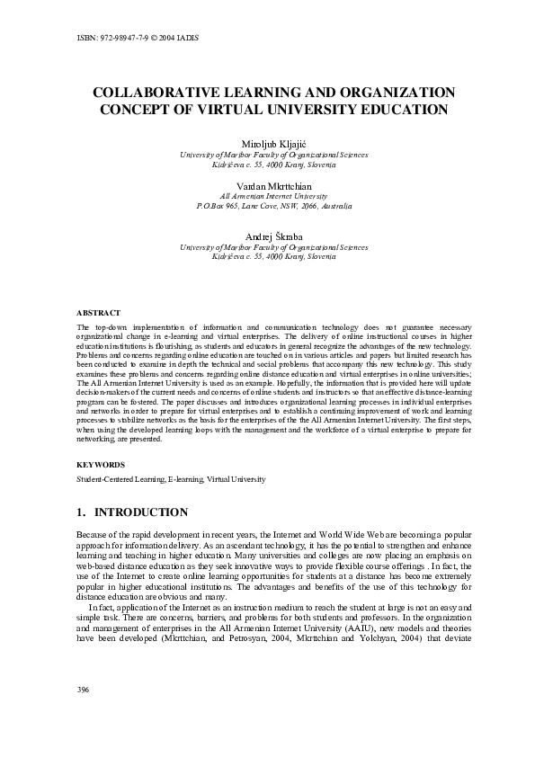 (PDF) Collaborative Learning and Organization Concept of Virtual University Education