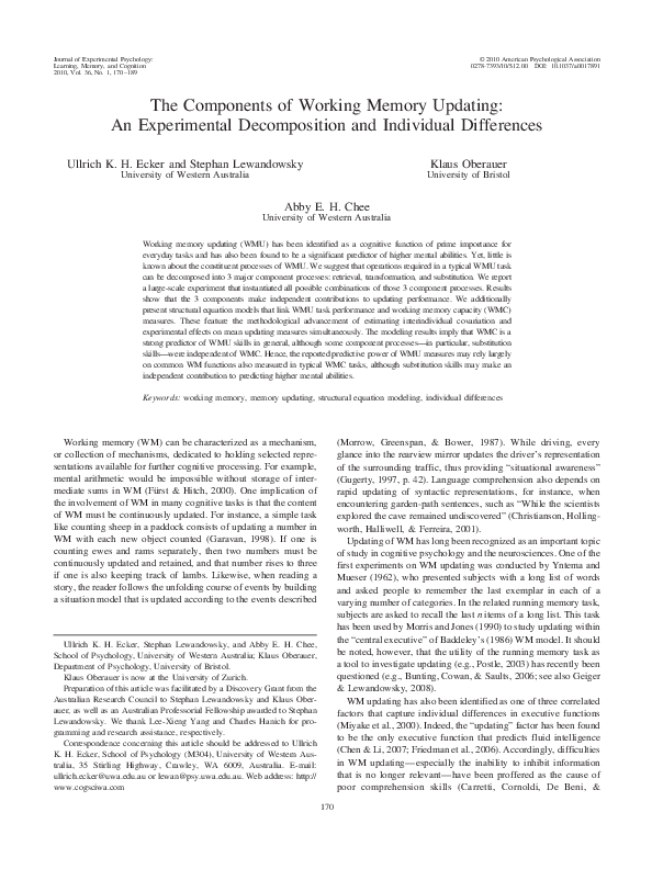 (PDF) The components of working memory updating: An experimental decomposition and individual ...
