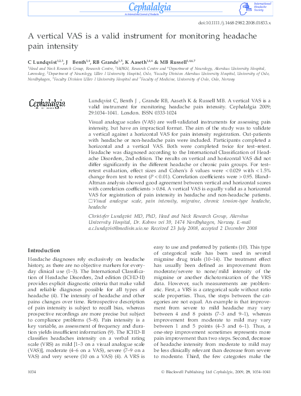 (PDF) A vertical VAS is a valid instrument for monitoring headache pain ...