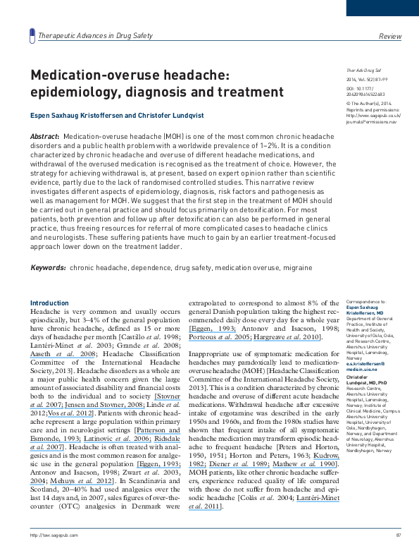 (PDF) Medication-overuse headache: epidemiology, diagnosis and treatment | Christofer Lundqvist ...