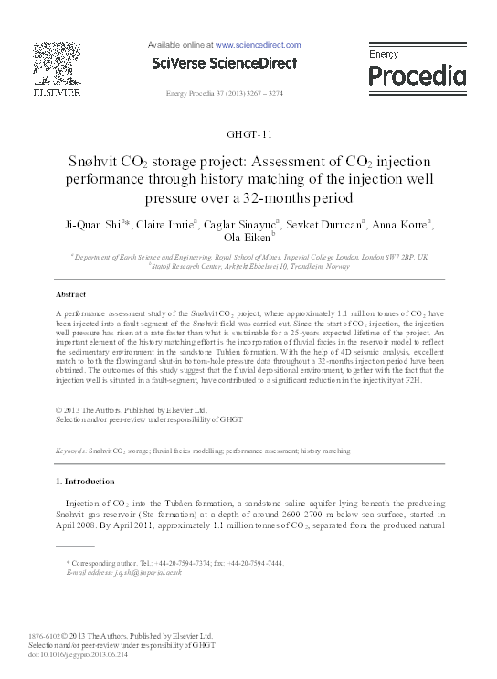 (PDF) Snøhvit CO2 Storage Project: Assessment of CO2 Injection ...