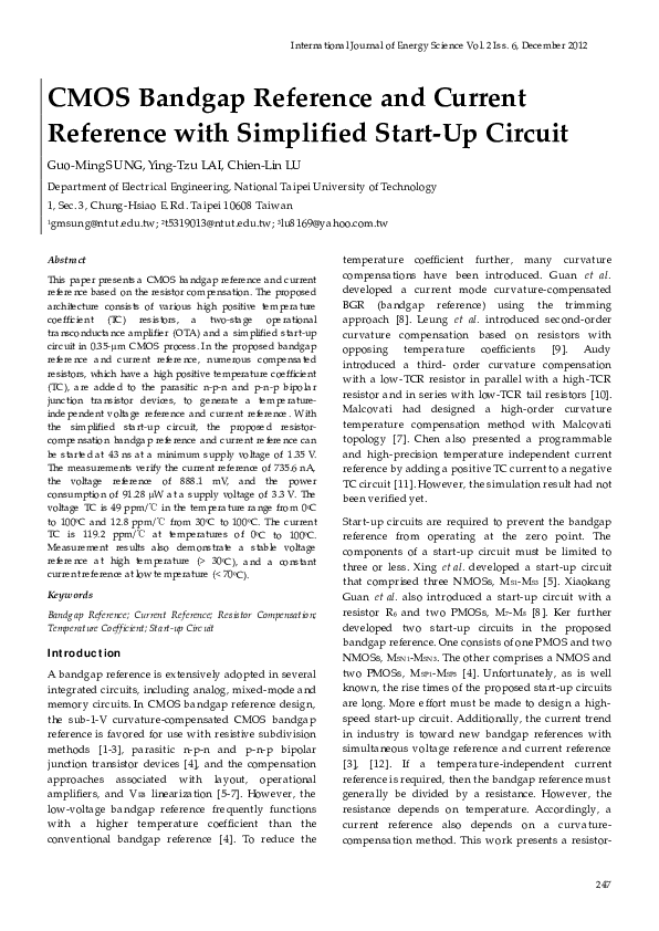 (PDF) CMOS Bandgap Reference and Current Reference with Simplified ...