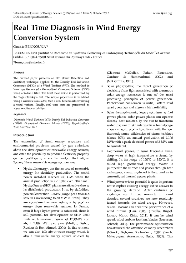 (PDF) Real Time Diagnosis in Wind Energy Conversion System