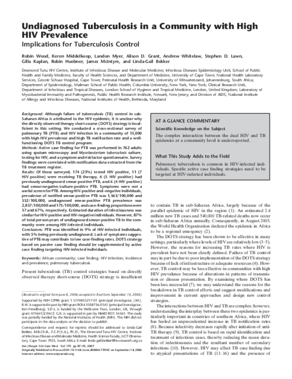 (PDF) Undiagnosed Tuberculosis in a Community with High HIV Prevalence ...
