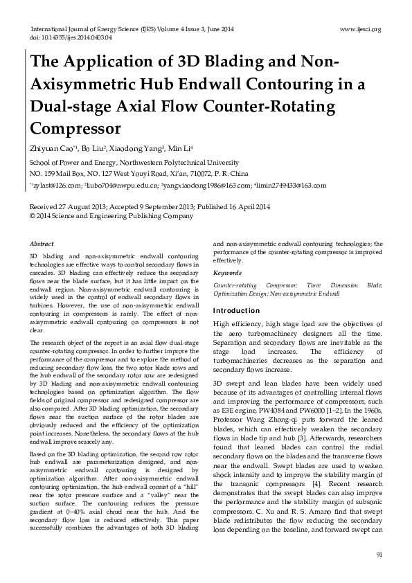 (PDF) The Application of 3D Blading and Non- Axisymmetric Hub Endwall ...