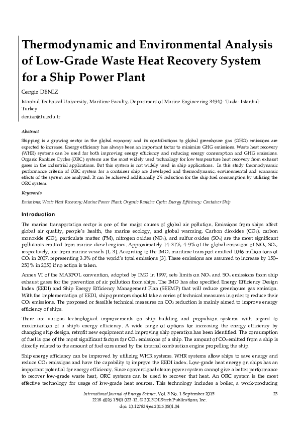(PDF) Thermodynamic and Environmental Analysis of Low‐Grade Waste Heat ...