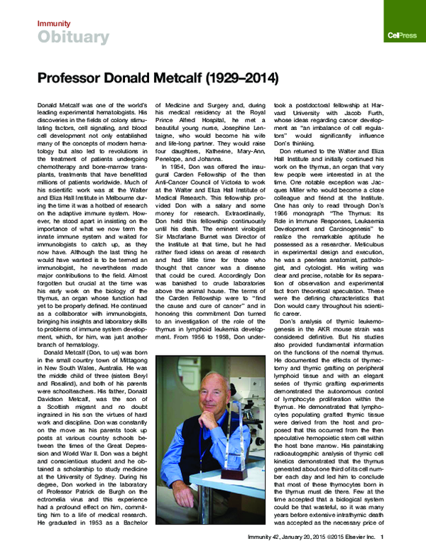 (PDF) Professor Donald Metcalf (1929–2014)