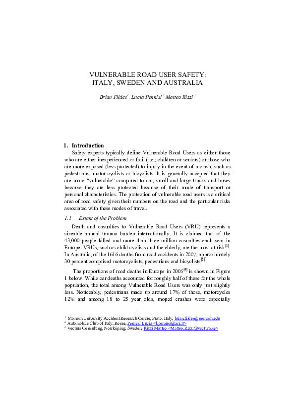(PDF) Vulnerable Road User Safety: Italy, Sweden and Australia