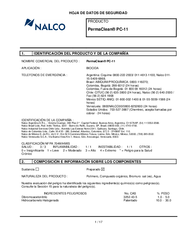 (PDF) HOJA DE DATOS DE SEGURIDAD PermaClean® PC-11