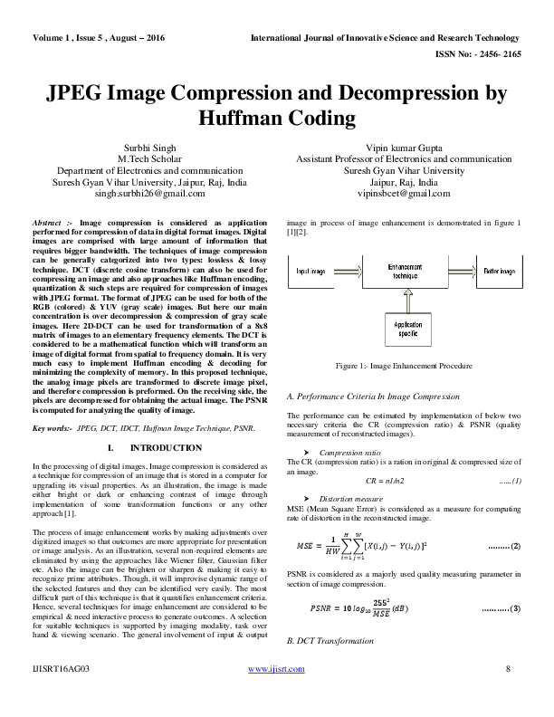 Pdf Jpeg Image Compression And Decompression By Huffman Coding Surbhi Singh And Ijisrt