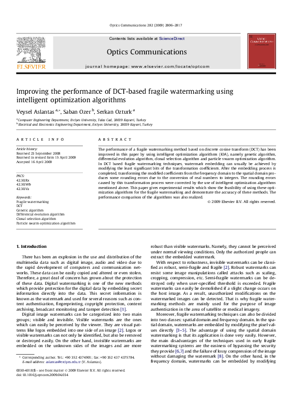 (PDF) Improving the performance of DCT-based fragile watermarking using intelligent optimization ...