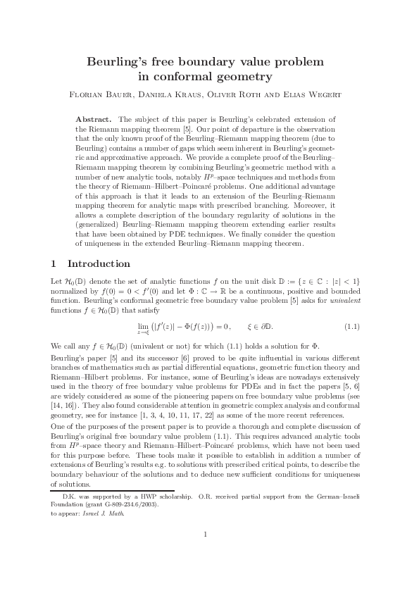 (PDF) Beurling’s free boundary value problem in conformal geometry