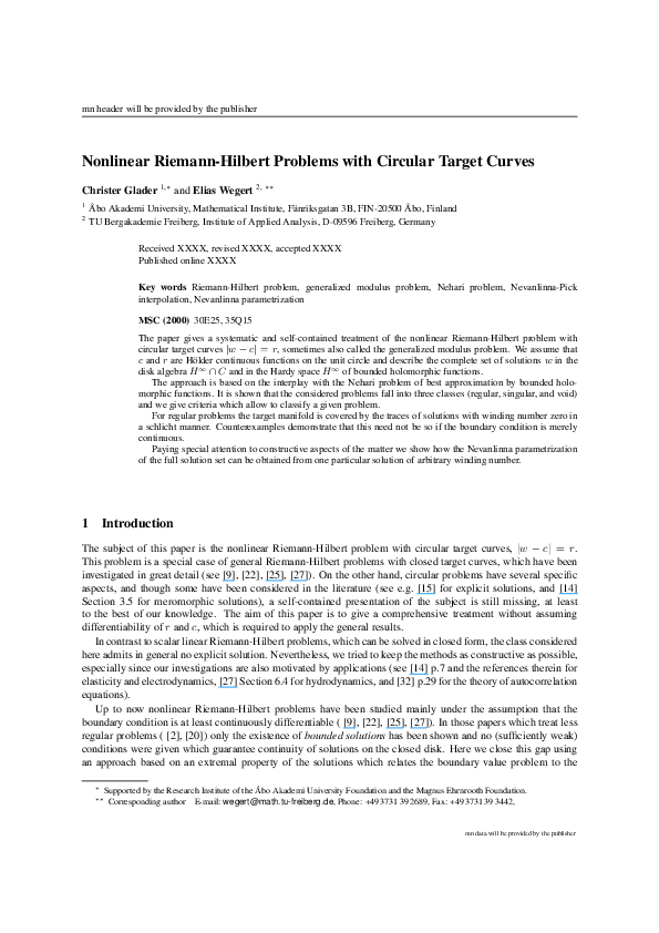 (PDF) Nonlinear Riemann-Hilbert problems with circular target curves