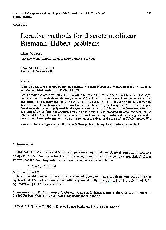 Pdf Iterative Methods For Discrete Nonlinear Riemann Hilbert Problems