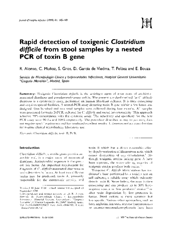 (PDF) Rapid Nested PCR for Detecting Toxigenic C. difficile