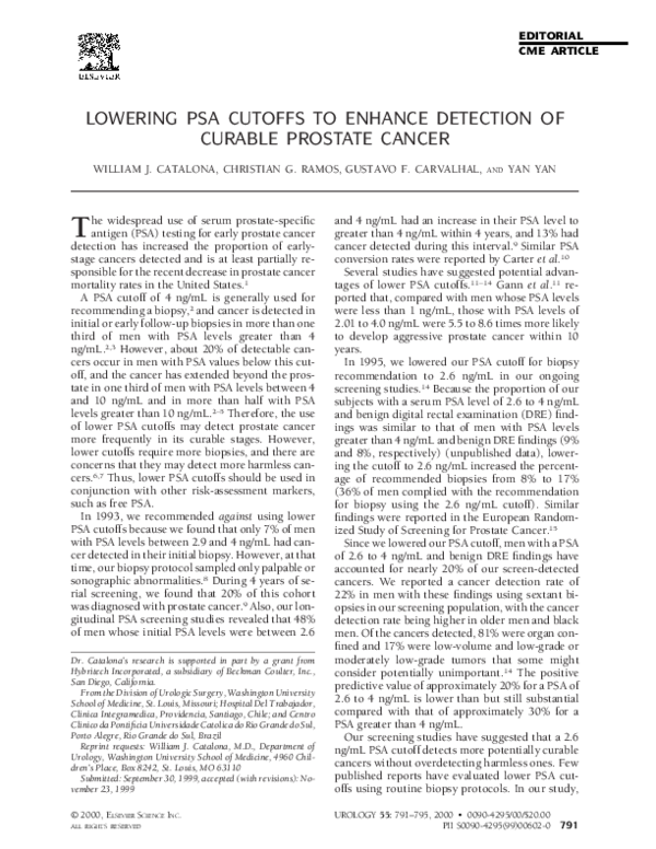 (PDF) Lowering PSA cutoffs to enhance detection of curable prostate cancer