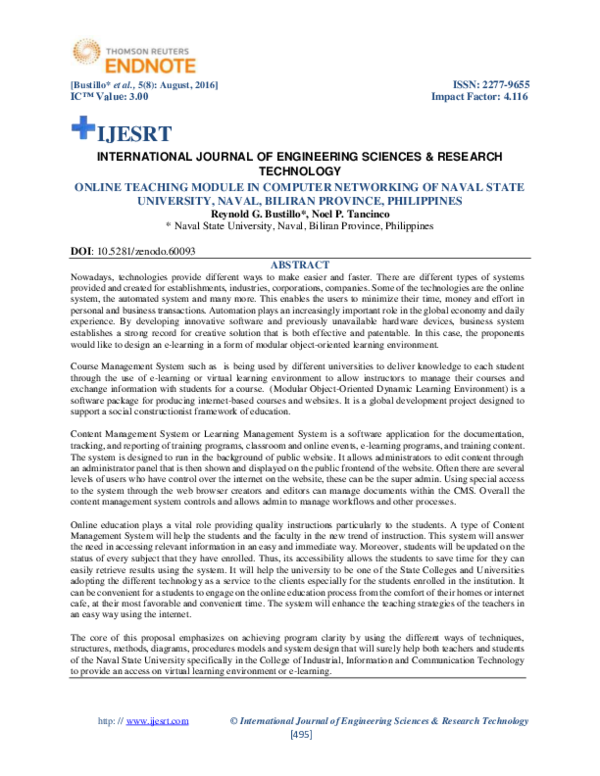 (PDF) ONLINE TEACHING MODULE IN COMPUTER NETWORKING OF NAVAL STATE ...