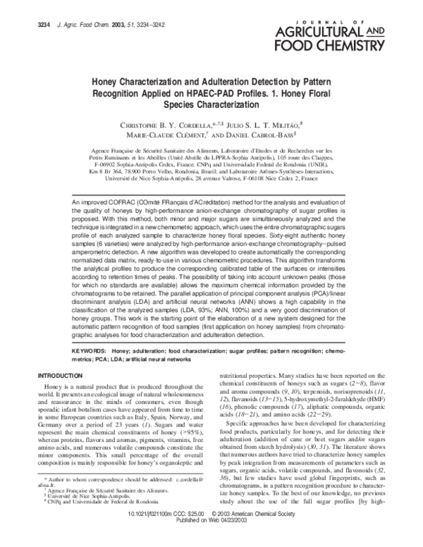 Pdf Honey Characterization And Adulteration Detection By Pattern